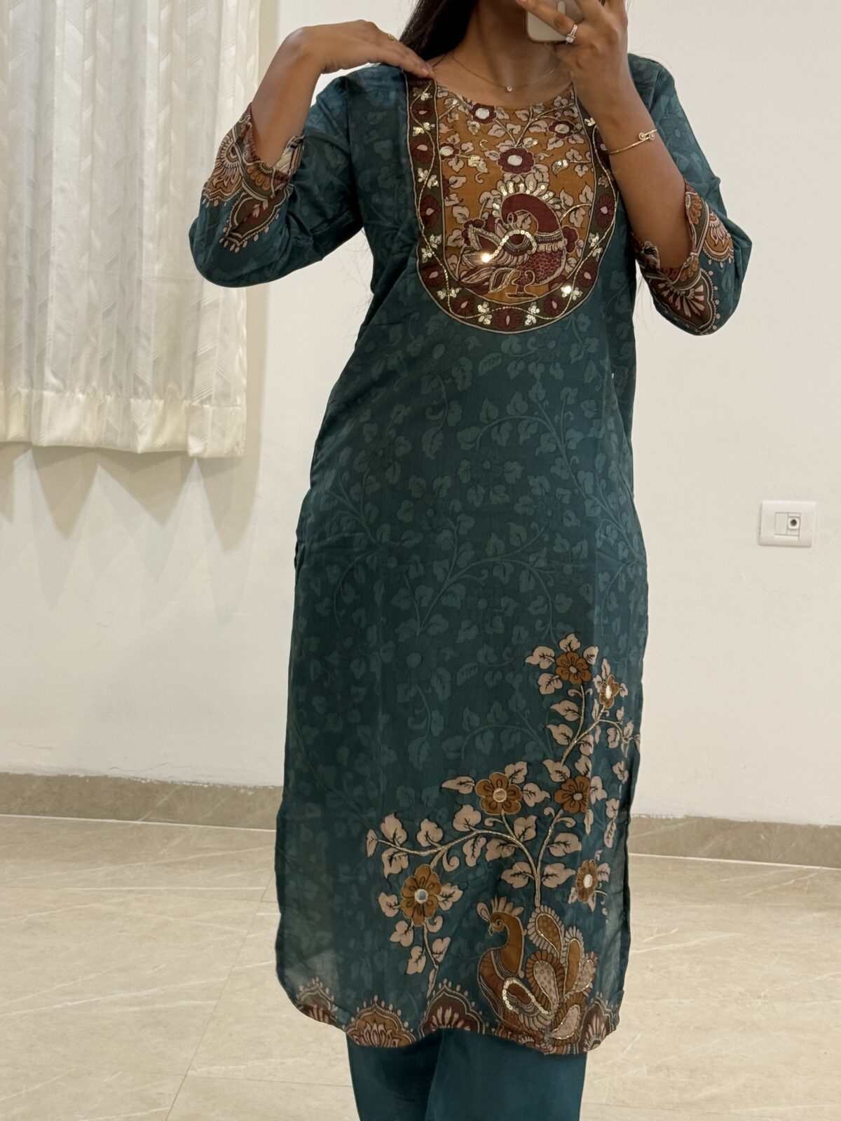 Teal Green Kalamkari set – Maghuva Designs By SR
